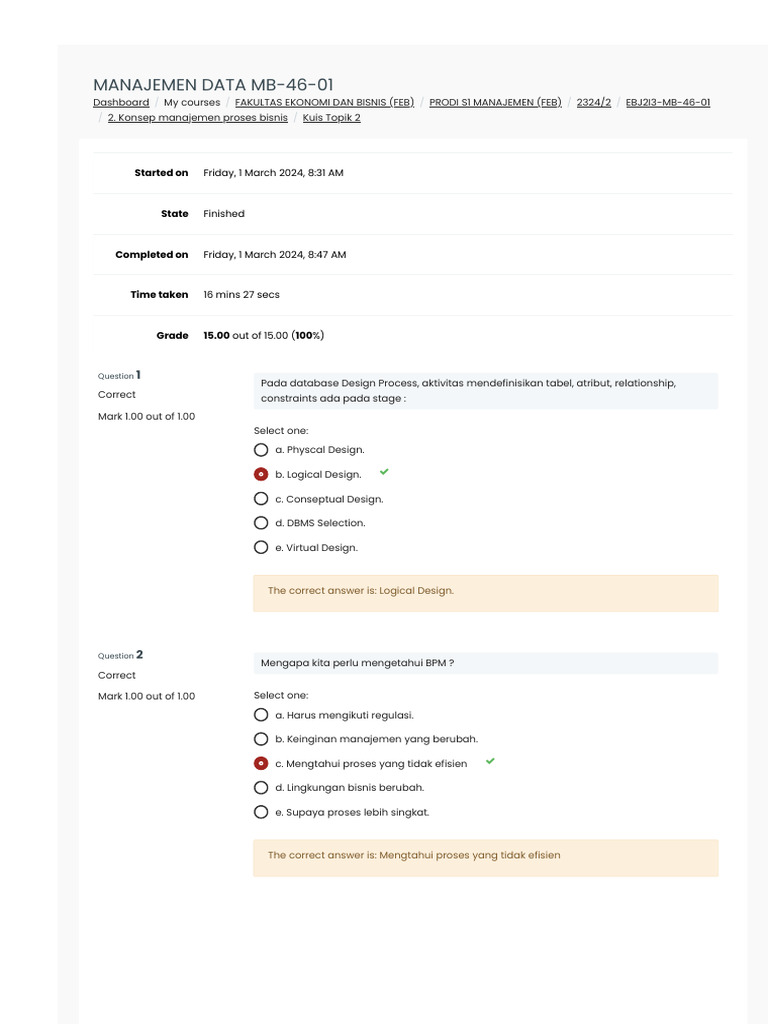 Kuis Topik 2 Manajemen Data | PDF