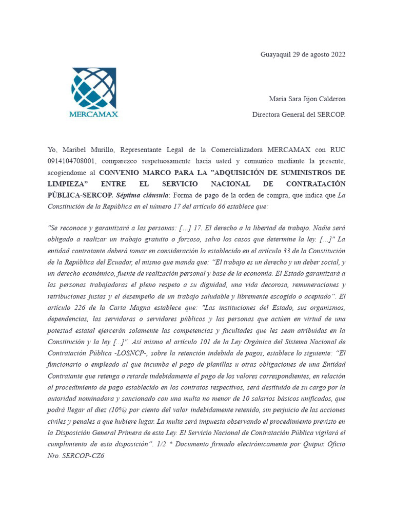 Oficio A Sercop Retencion Pagos | Descargar gratis PDF | Multa (pena) | Justicia