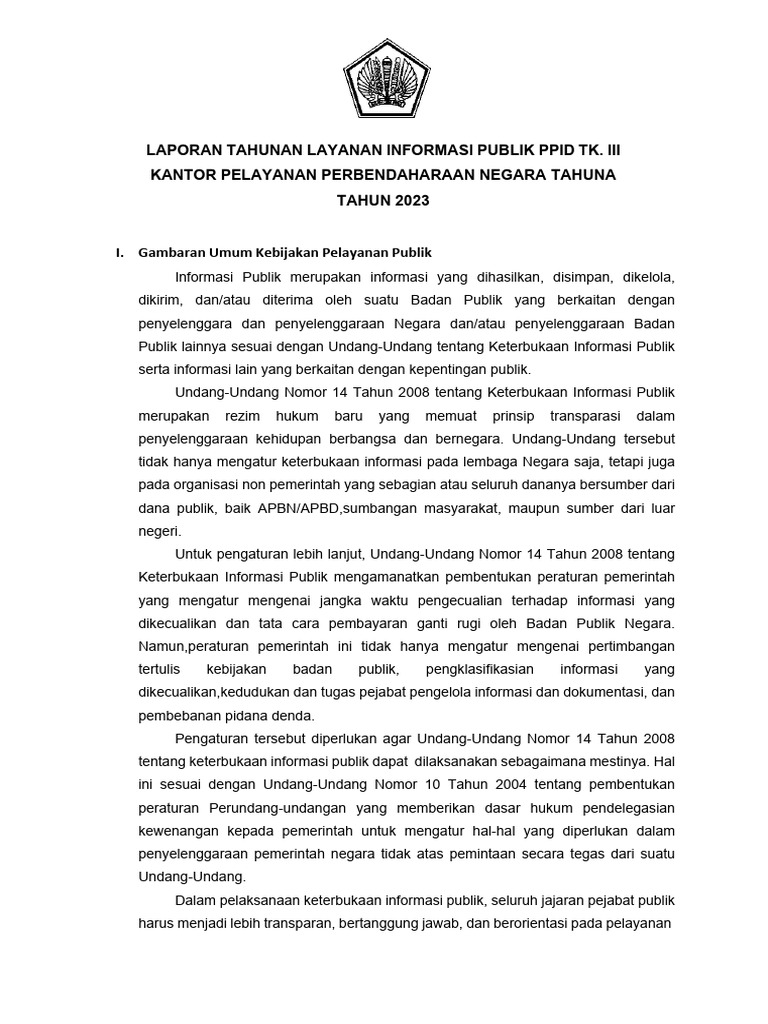 LAPORAN TAHUNAN PPID 2023docx KPPN Tahuna | PDF