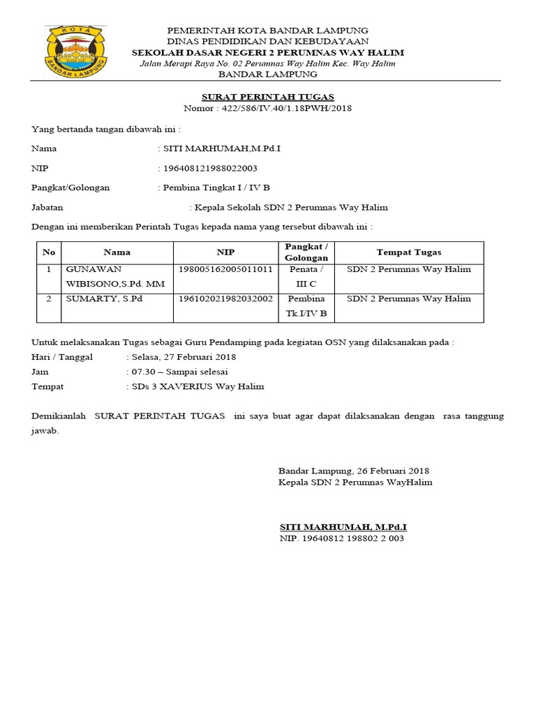 Surat Tugas Guru Pendamping OSN FLS2N | PDF