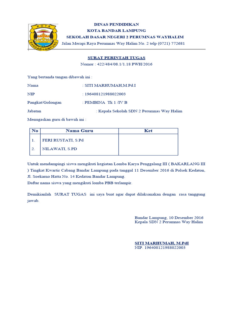 Surat Tugas Lomba PBB | PDF