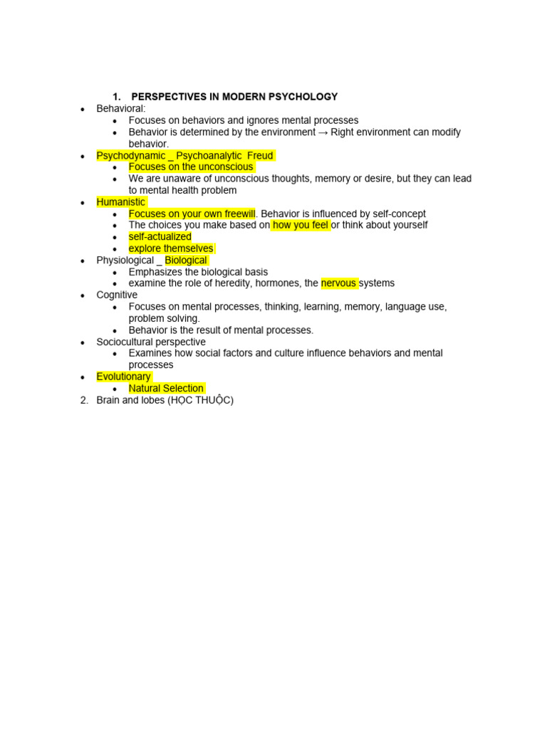 Modern Psychology Perspectives Explained | PDF | Psychology | Perception