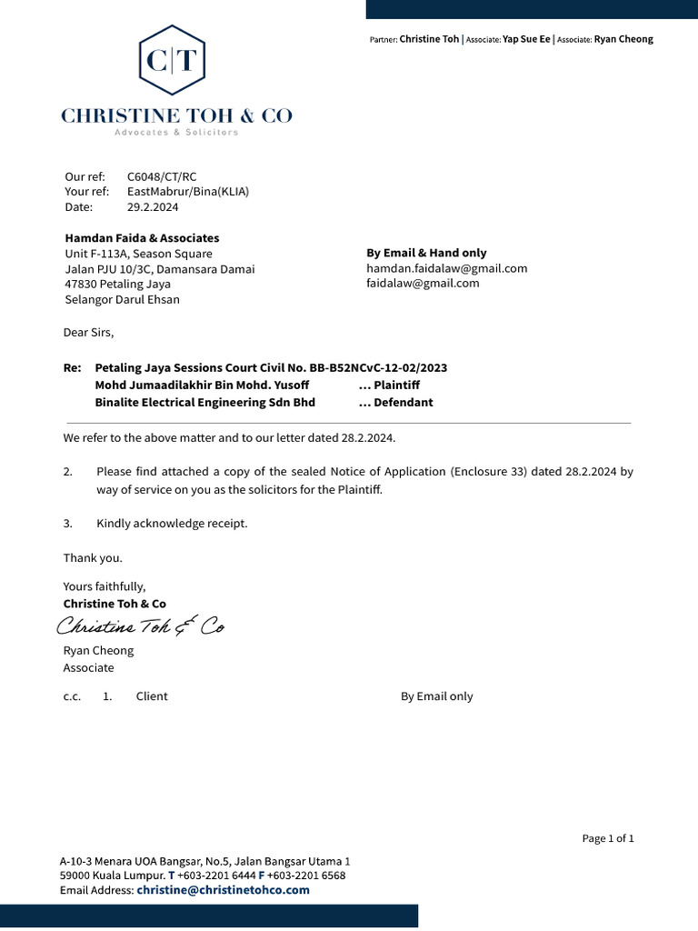 C6048 2024-02-29 Letter To Hamdan Faida & Associates - Encl Sealed NOA ...