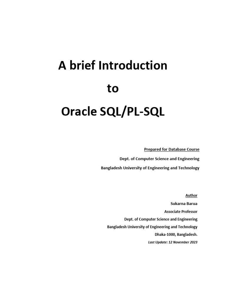Oracle-SQL-PL-SQL - BUET - Last - Update - 12 - Nov - 2023 | PDF | Pl/Sql | Databases