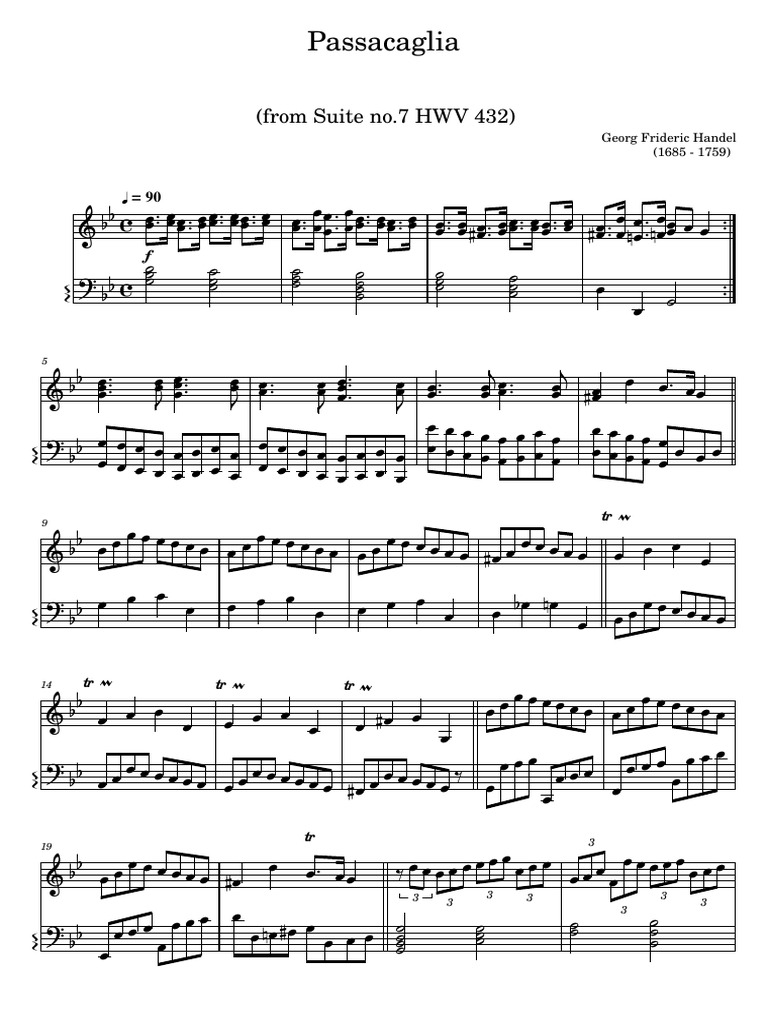 Passacaglia From Suite No HWV Georg Frideric Handel | PDF | Compositions | Vocal Musical ...