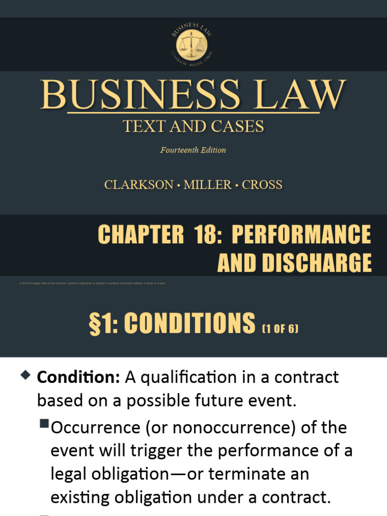 Clarkson14e - PPT - ch18 Performance and Discharge | PDF | Breach Of Contract | Bankruptcy