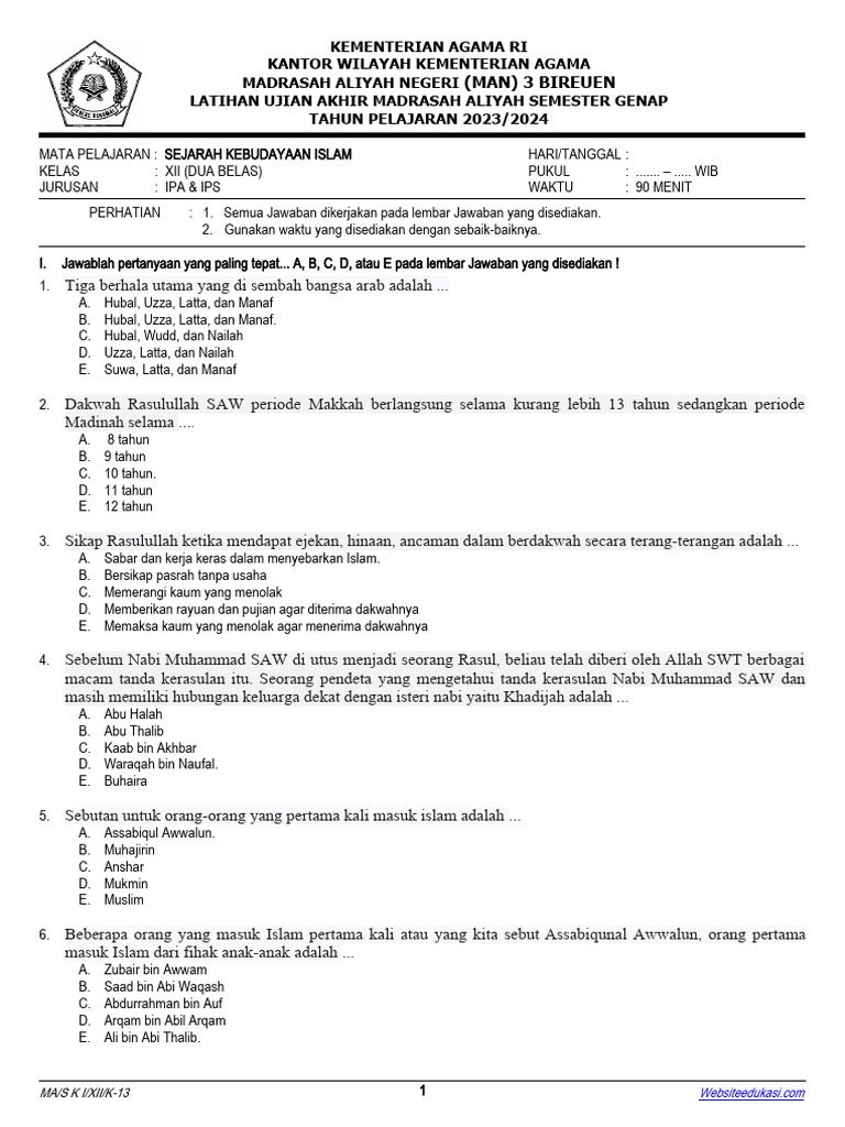 Soal Uam 2023-2024 | PDF