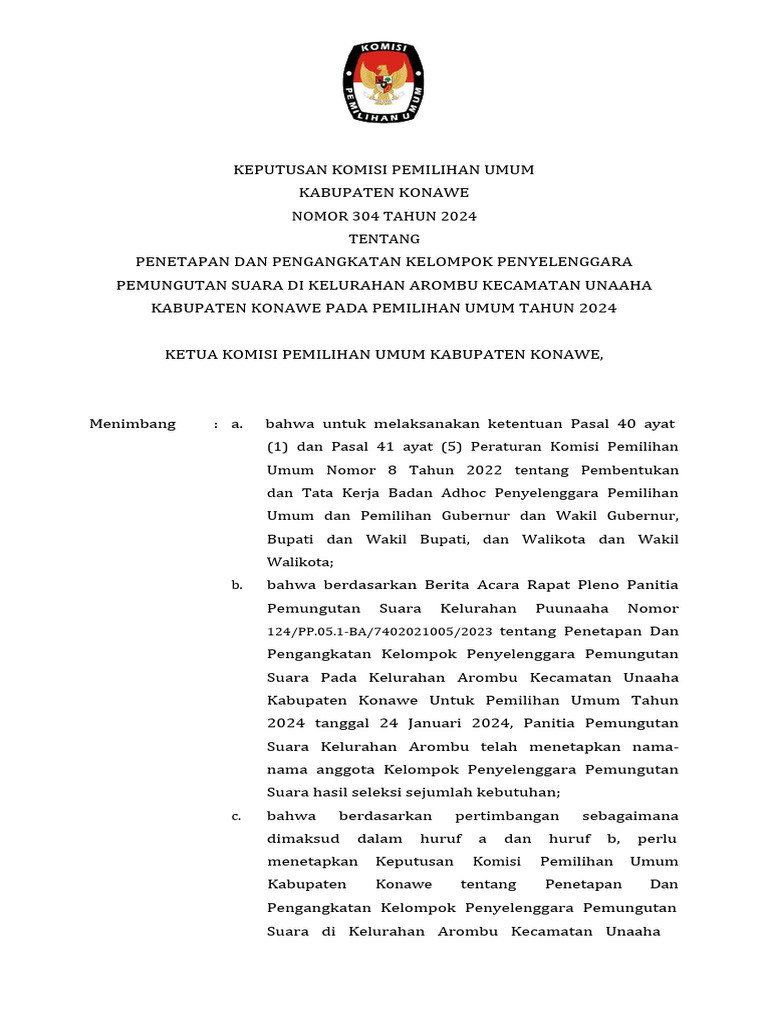 FORMAT KEPUTUSAN PENGANGKATAN KPPS V | PDF