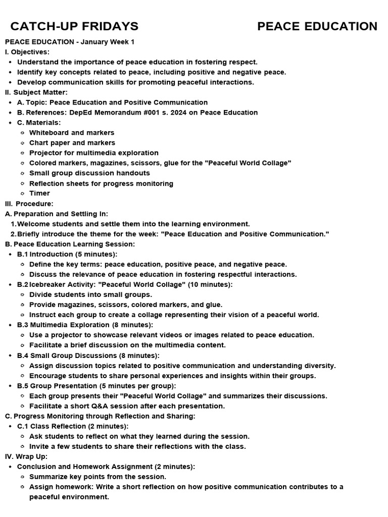 Peace Education: Skills for Conflict Resolution | PDF | Gratitude ...