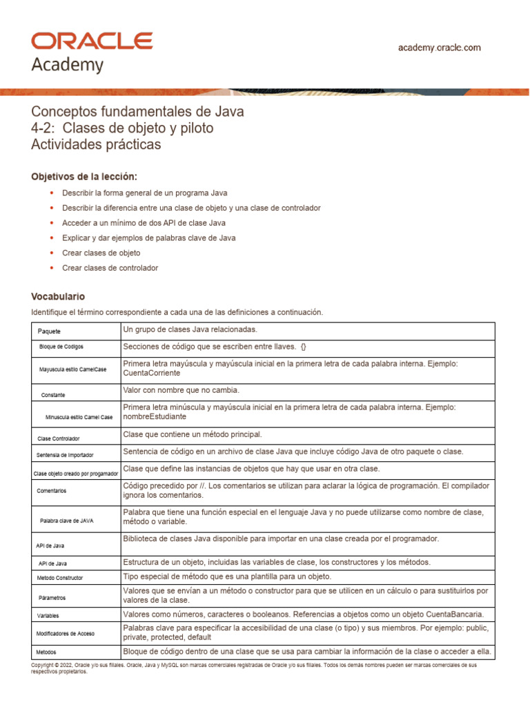 JF 4 2 Practice Esp | PDF | Java (lenguaje de programación) | Objeto (informática)