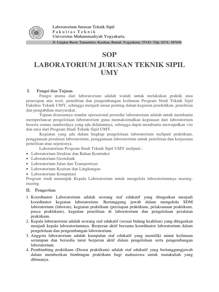 SOP Laboratorium Teknik Sipil | PDF | Teknologi & Rekayasa