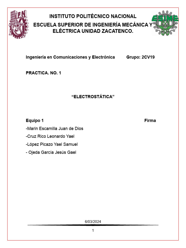 Practica 1 Electrostática v2 | PDF | Electricidad | Dipolo