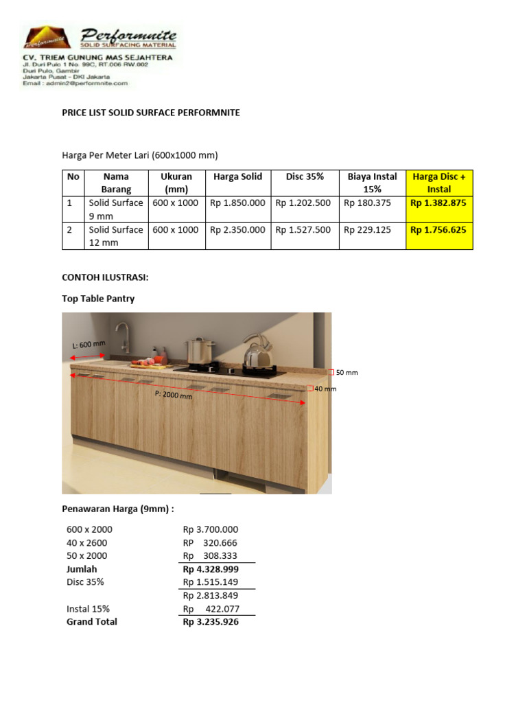 Daftar Harga Solid Surface | PDF | Griya & Taman | Teknologi & Rekayasa