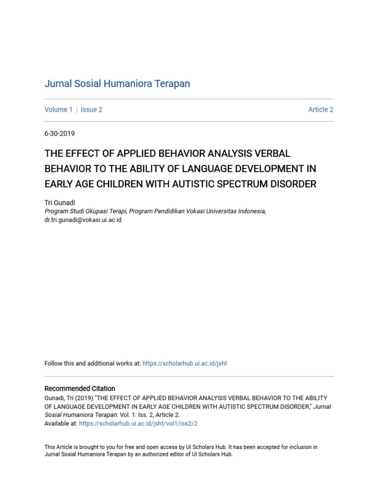 The Effect of Applied Behavior Analysis Verbal Behavior To The A | PDF ...