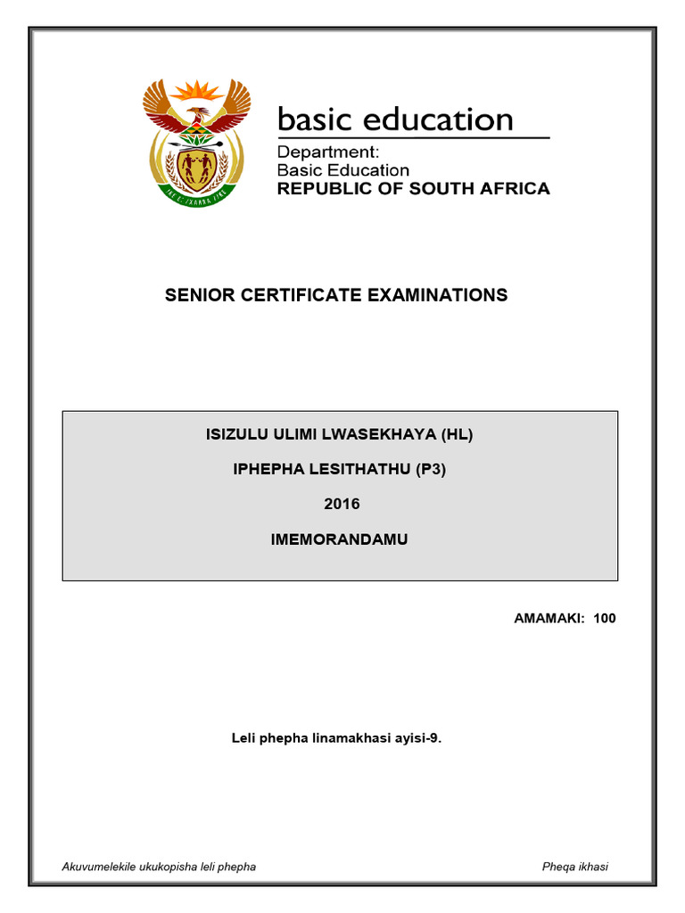 IsiZulu HL P3 May-June 2016 Memo | PDF IsiZulu HL P3 May-June 2016 Memo | PDF