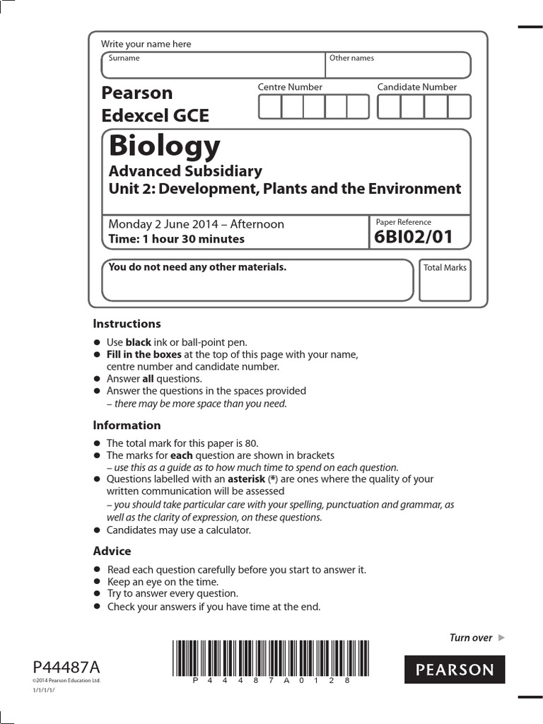 Biology AS Unit 2 Exam Paper 2014 | PDF | Cell Biology | Reproduction
