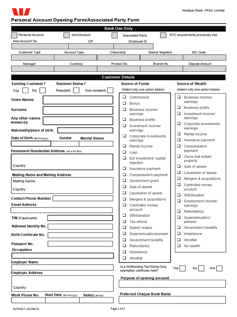 Personal Account Opening Form Template | PDF | Banks | Identity Document
