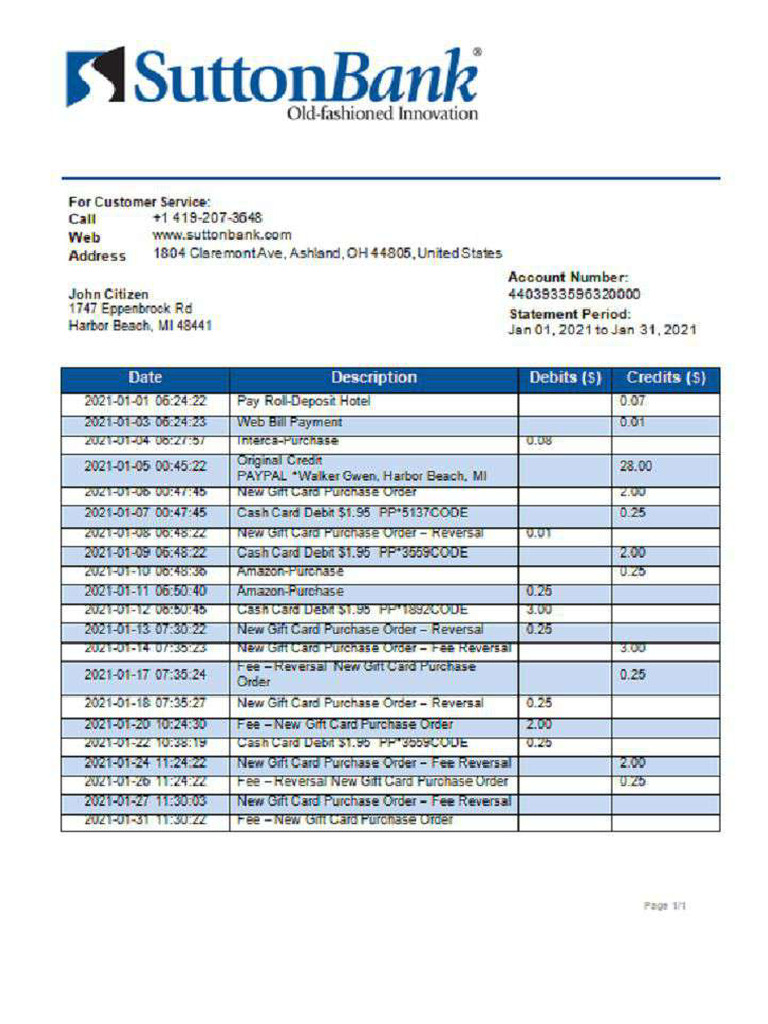 US Bank Statment of Account Clean | PDF