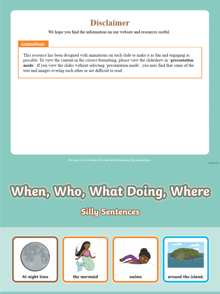 T S 3750 Who What When Where Silly Sentence Powerpoint - Ver - 3 | PDF