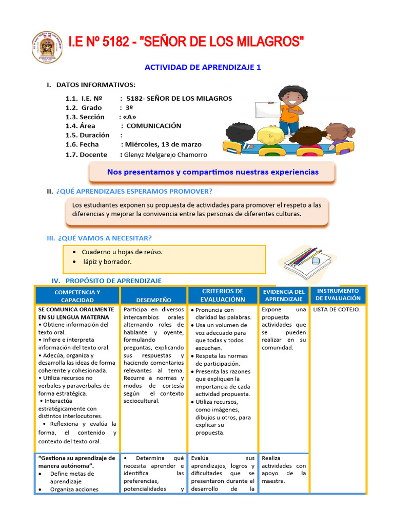D1 A1 SESION COM. Nos Presentamos y Compartimos Nuestras Experiencias | Descargar gratis PDF ...
