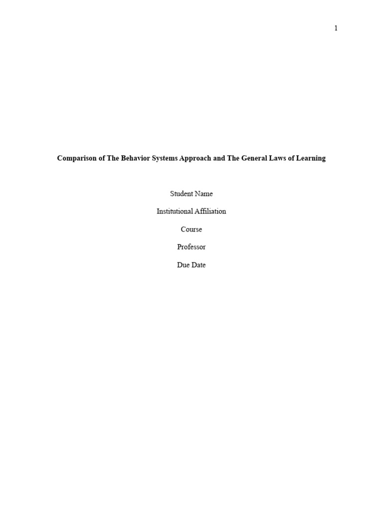 Comparison of The Behavior Systems Approach and The General Laws of ...