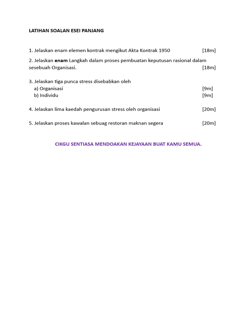 Latihan Esei Panjang Sem 2 | PDF