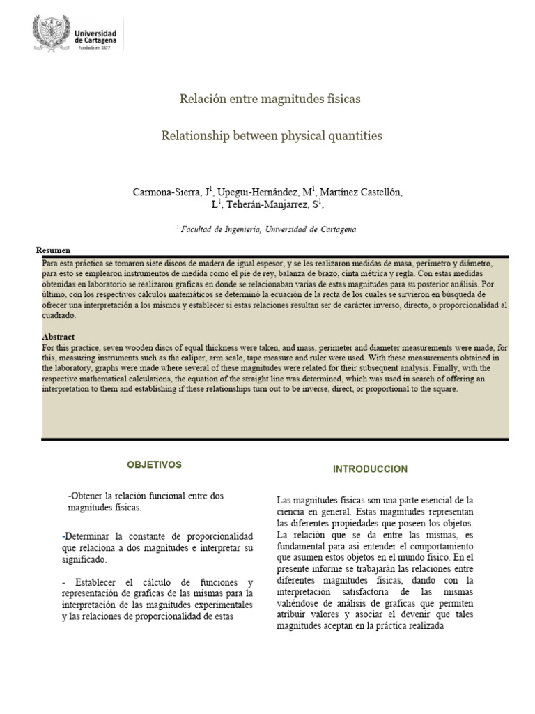 Informe de La Practica 2, Relacion Entre Magnitudes Fisicas | PDF | Medición | Pi