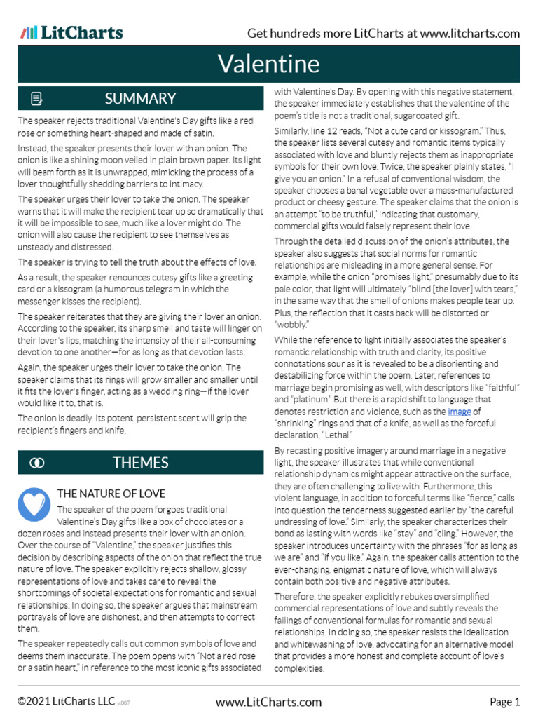LitCharts-valentine | PDF | Poetry | Love