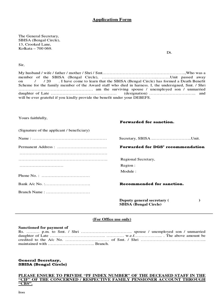 SBISA Death Benefit Application Form | PDF | Games & Activities | Law