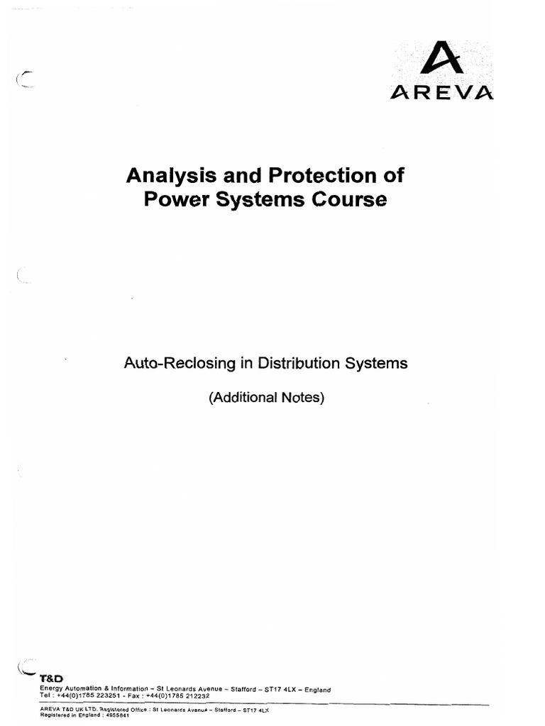 Auto Reclosing in Distribution Systems (Additional Notes) | PDF
