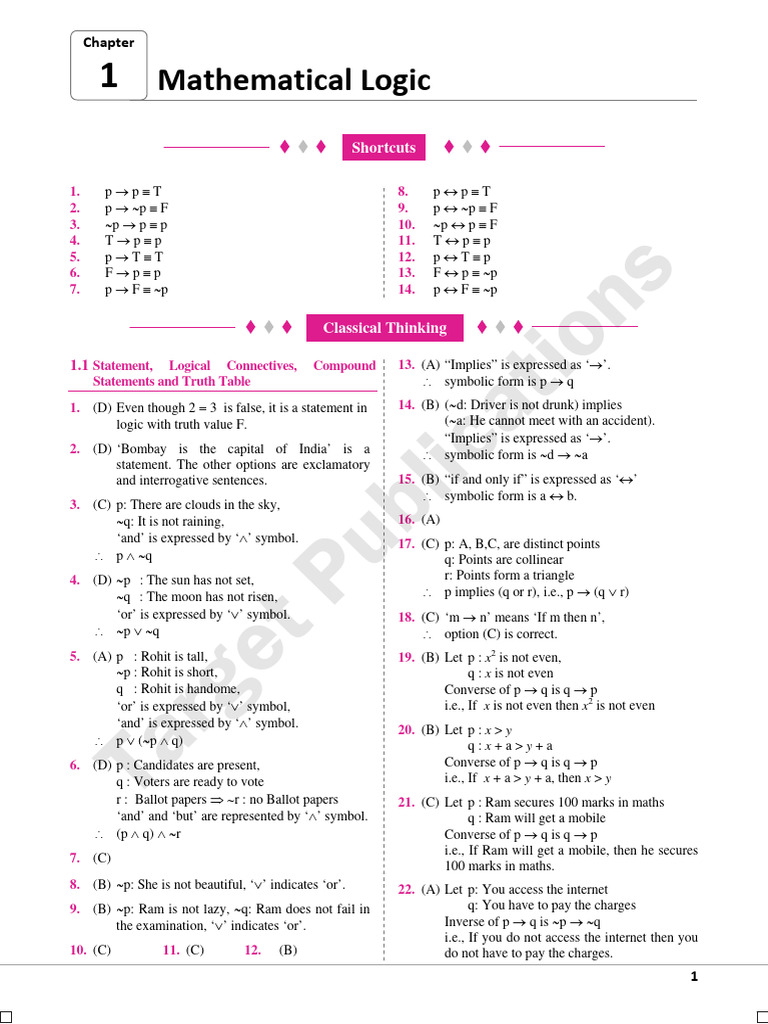 01 - 11 XII-M1-01 Mathematical Logic - Solution - 64dcc75eb1d1b | PDF | Contradiction ...