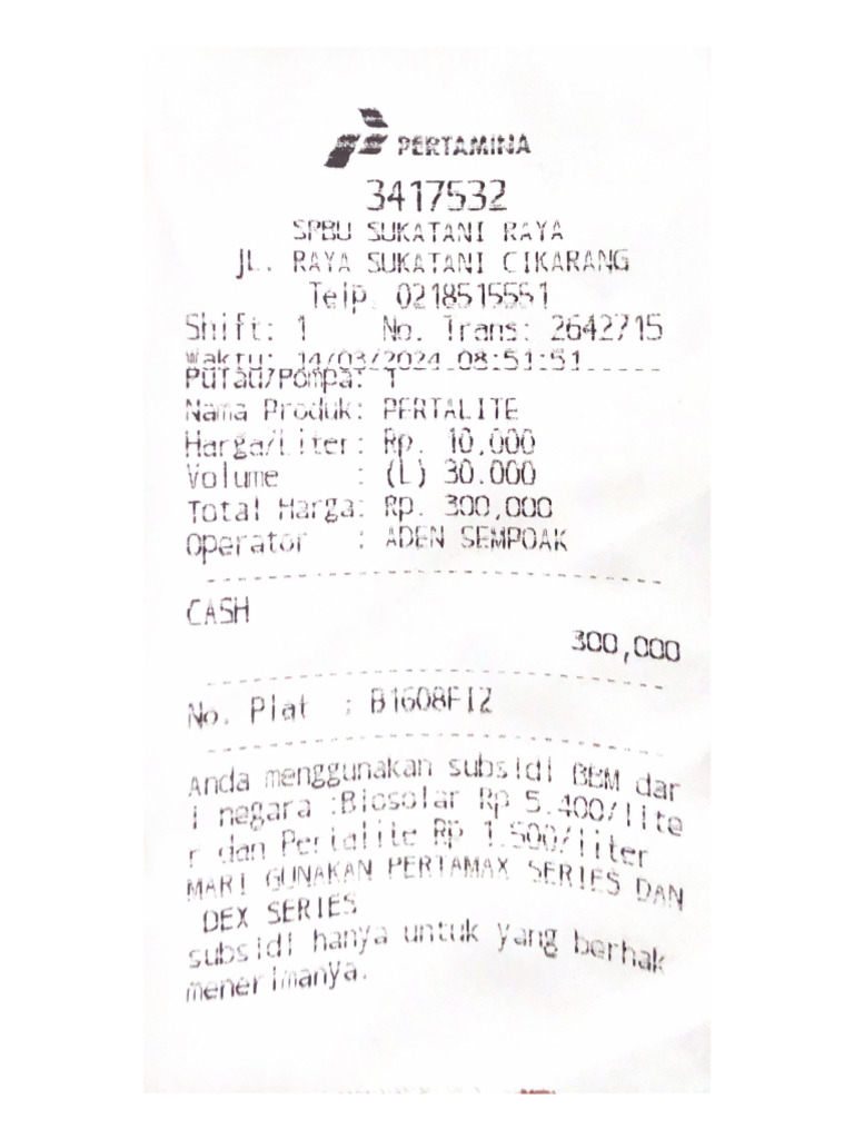 Nota Bensin - 14 Maret 2024 | PDF