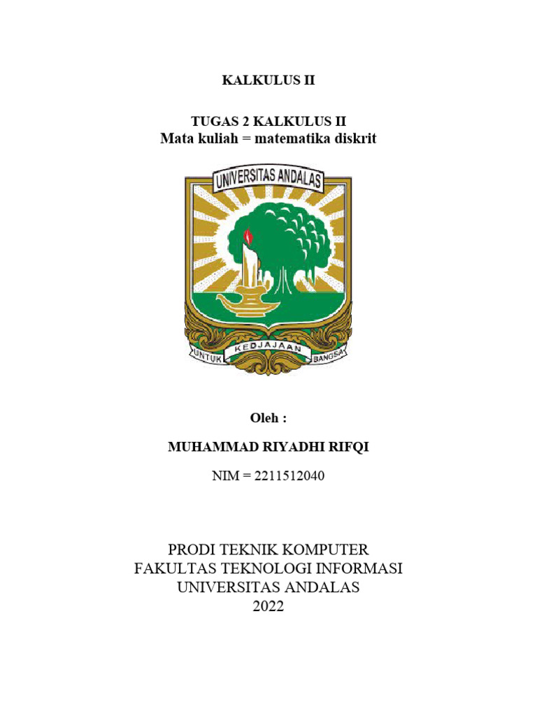 Tugas Kalkulus II | PDF | Teaching Methods & Materials | Home & Garden