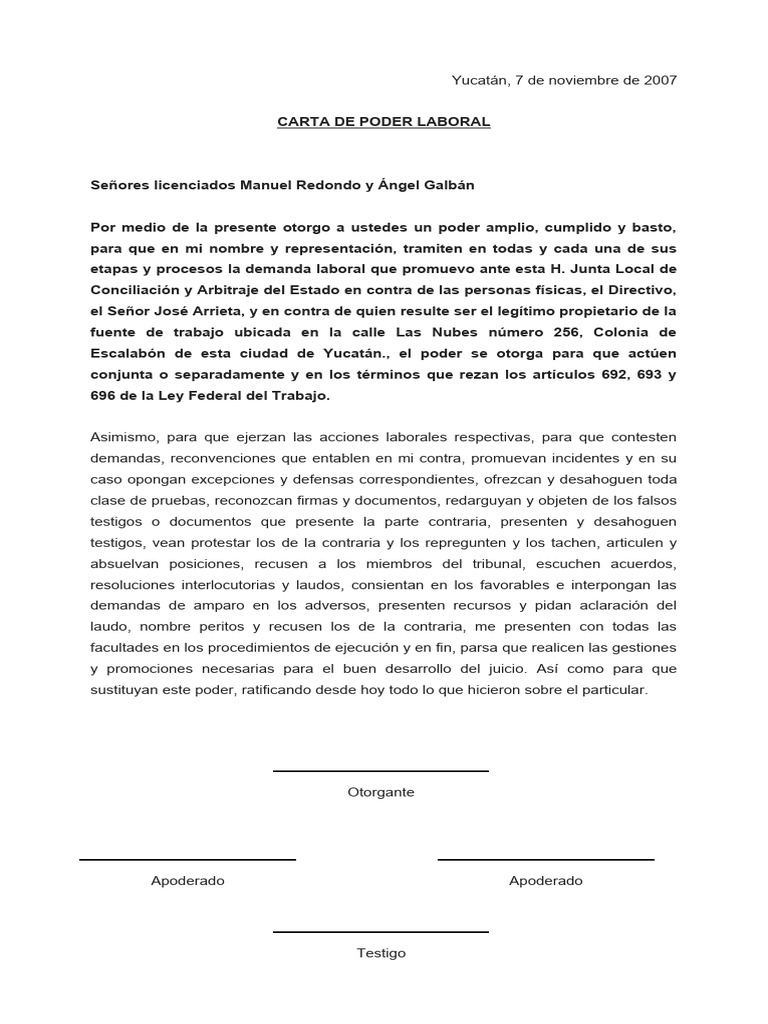 Modelo Carta de Poder Laboral | PDF