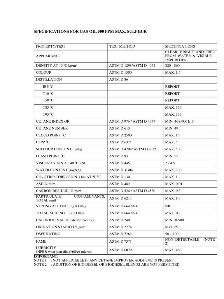 Annex - D - GAS OIL 500 PPM MAX. SULPHUR Specifications | PDF | Diesel ...