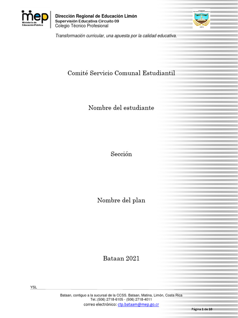 FORMATO Proyecto Servicio Comunal Estudiantil 2021 | PDF