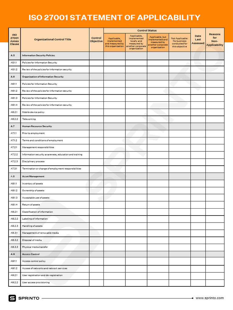 ISO 27001 Statement of Applicability Template LM | PDF | Information Security | Access Control