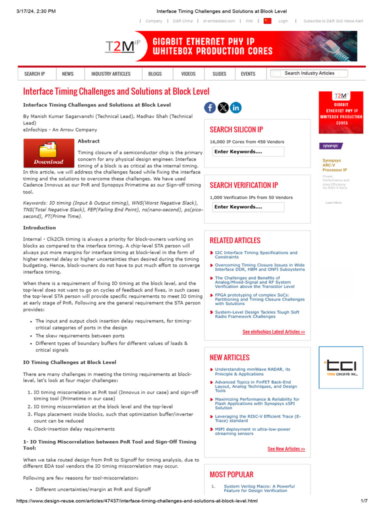 Interface Timing Challenges and Solutions at Block Level | PDF | System On A Chip | Latency ...