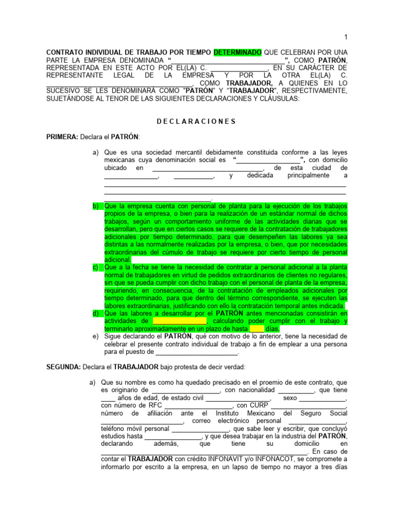 CIT Formato Contrato Tiempo Determinado 2022 | PDF | Patentar | Salario