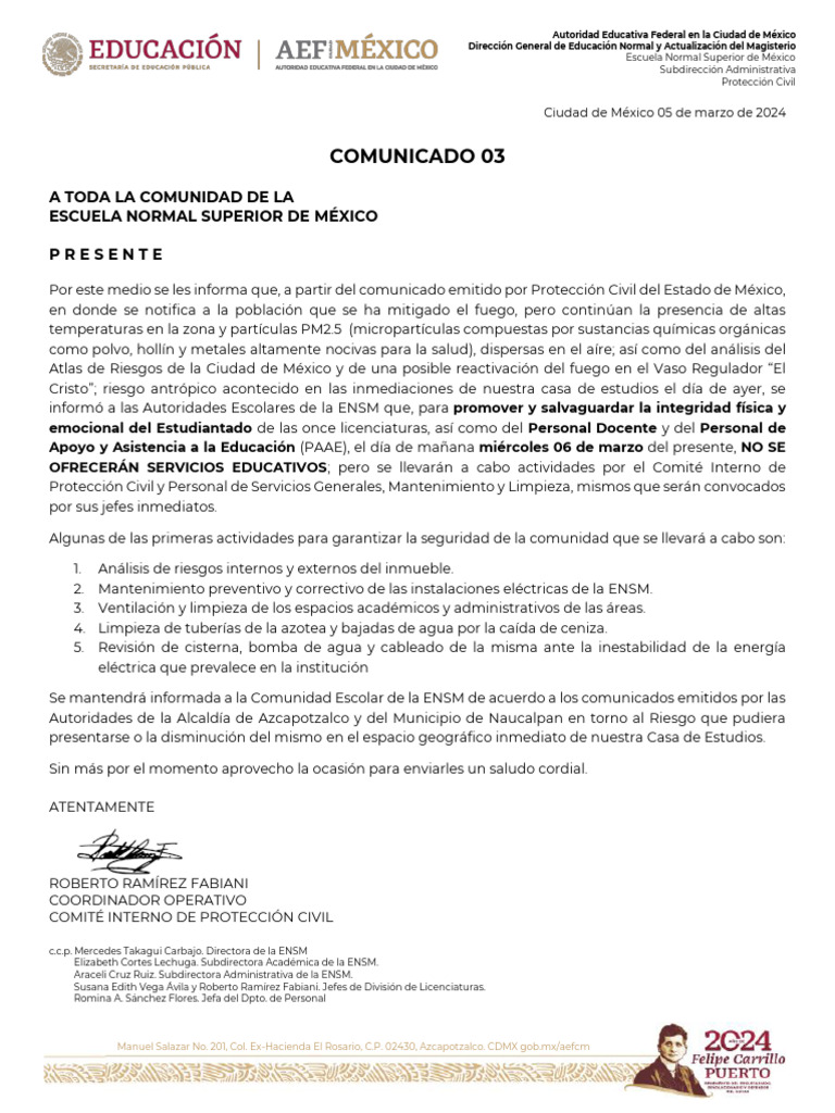 Comunicado 03 Protección Civil | PDF | México | Defensa Civil