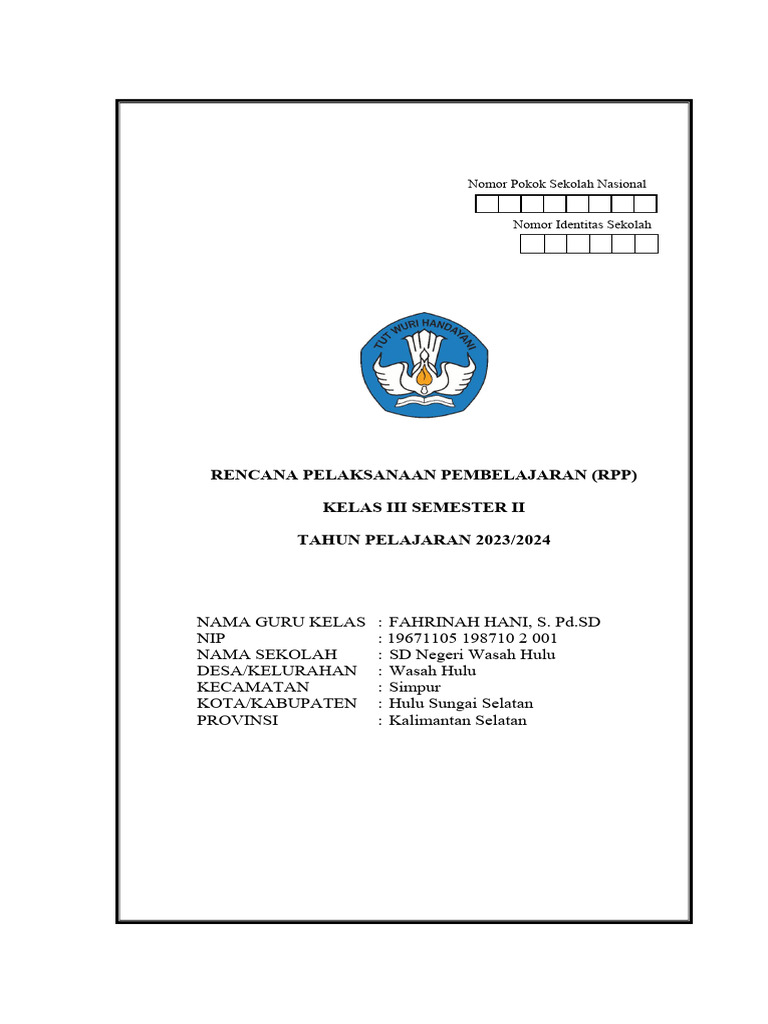 RPP Kelas 3 Tema 6 Sub 1 Pemb 5 Fahrinah Hani, S. Pd. SD Fix | PDF | Karier & Perkembangan ...