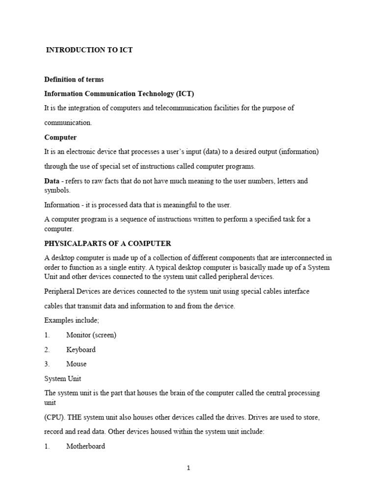 1. Introduction to ICT | PDF | Integrated Circuit | Computing