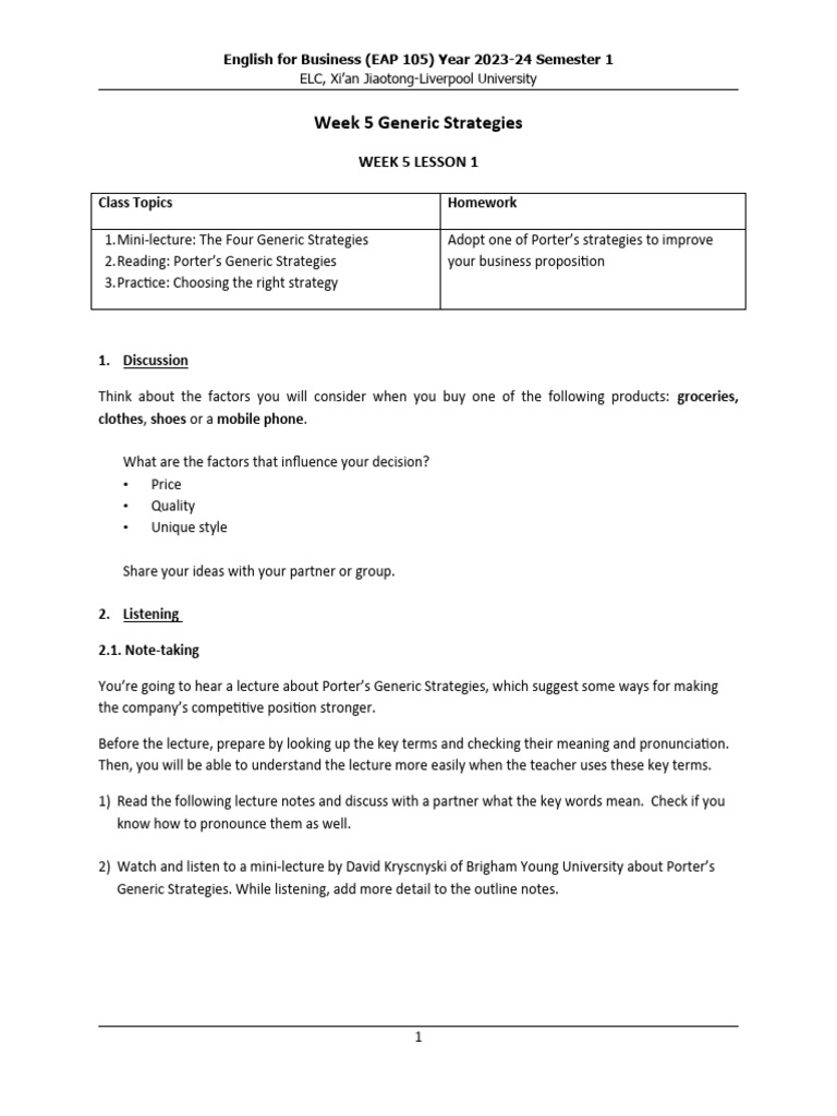 5.1 Generic Strategies Worksheet | PDF | Strategic Management ...