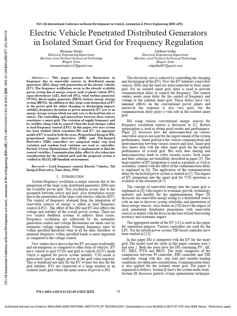 Electric Vehicle Penetrated Distributed Generators In Isolated Smart Grid For Frequency 