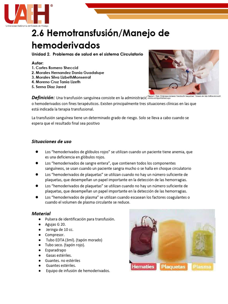 2.6 Hemotransfusión Manejo de Hemoderivados | PDF | Sangre ...