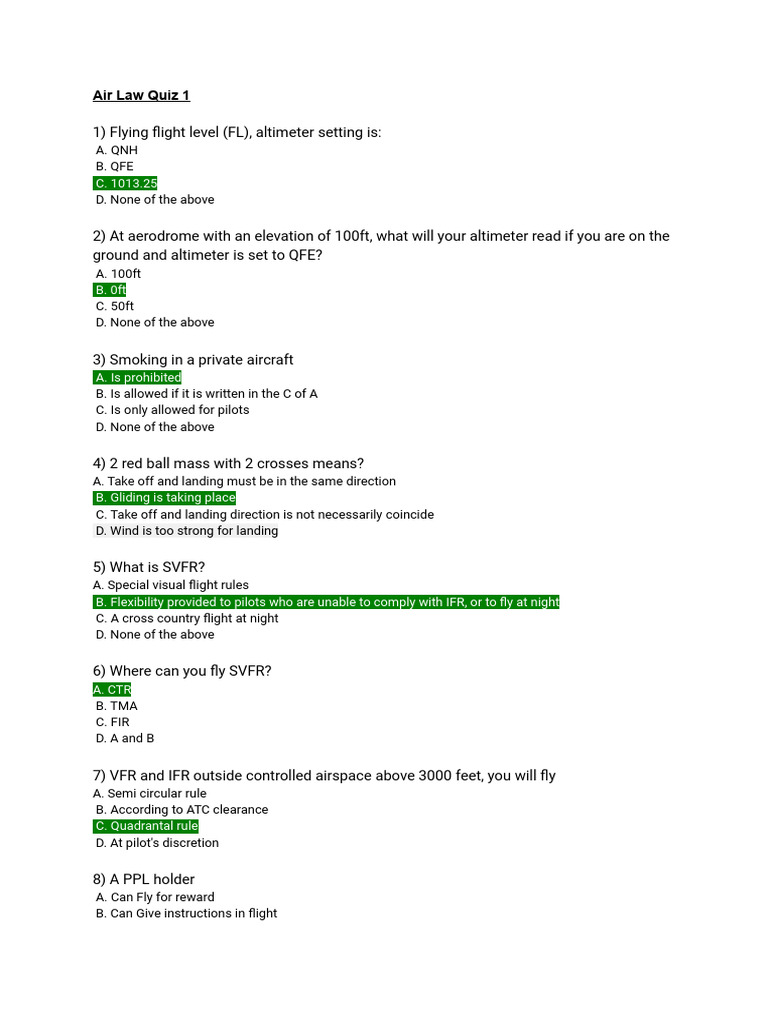 Air Law Quiz From Squawk | PDF | Instrument Flight Rules | Visual ...