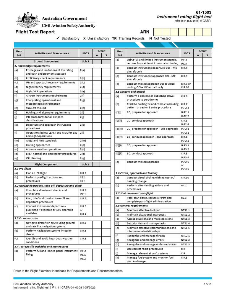 Instrument Rating Flight Test Checklist Form 61 1503 | PDF | Instrument ...
