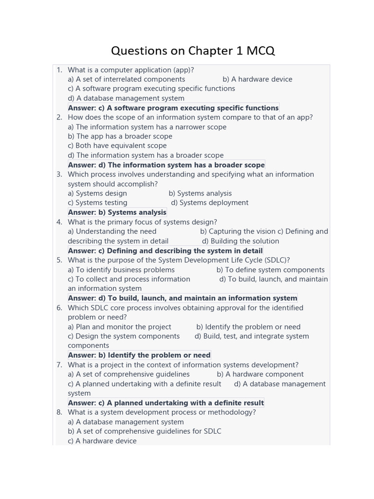 Chapter 1 MCQ | PDF | Software Development Process | Information System
