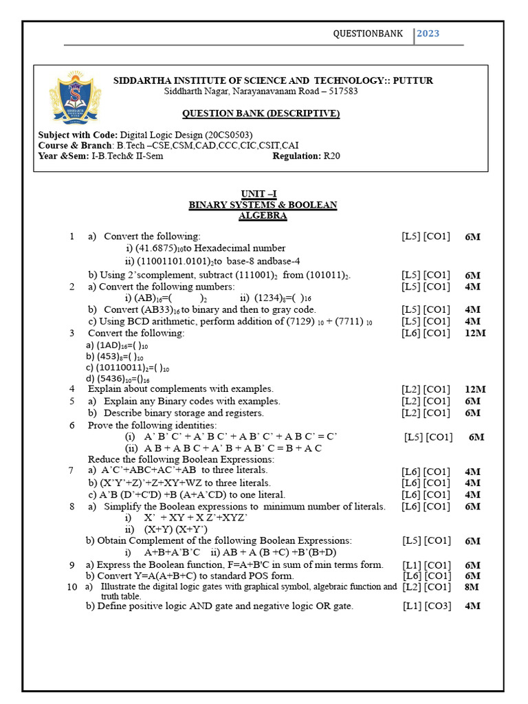 DLD QB - Final - 27.5.23 | Download Free PDF | Computer Engineering | Electronic Circuits