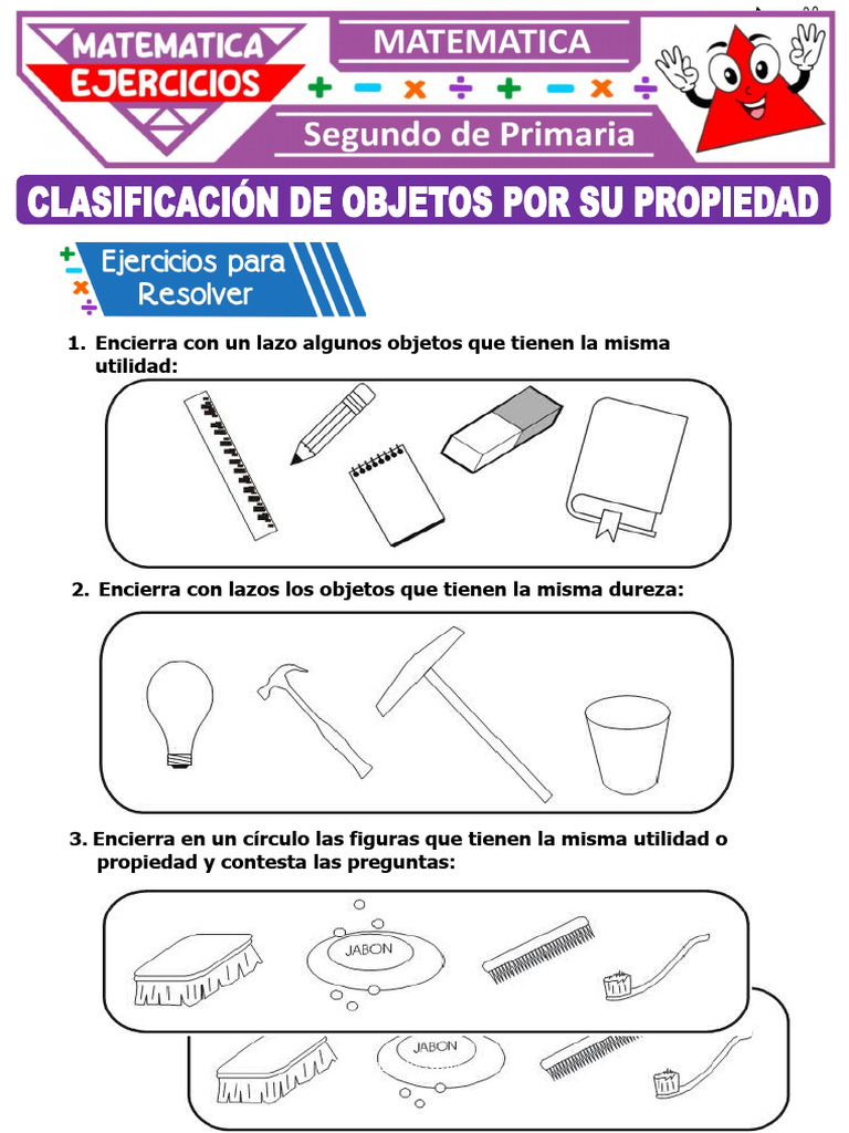 Clasificacion de Objetos Por Su Propiedad para Segundo Grado de ...